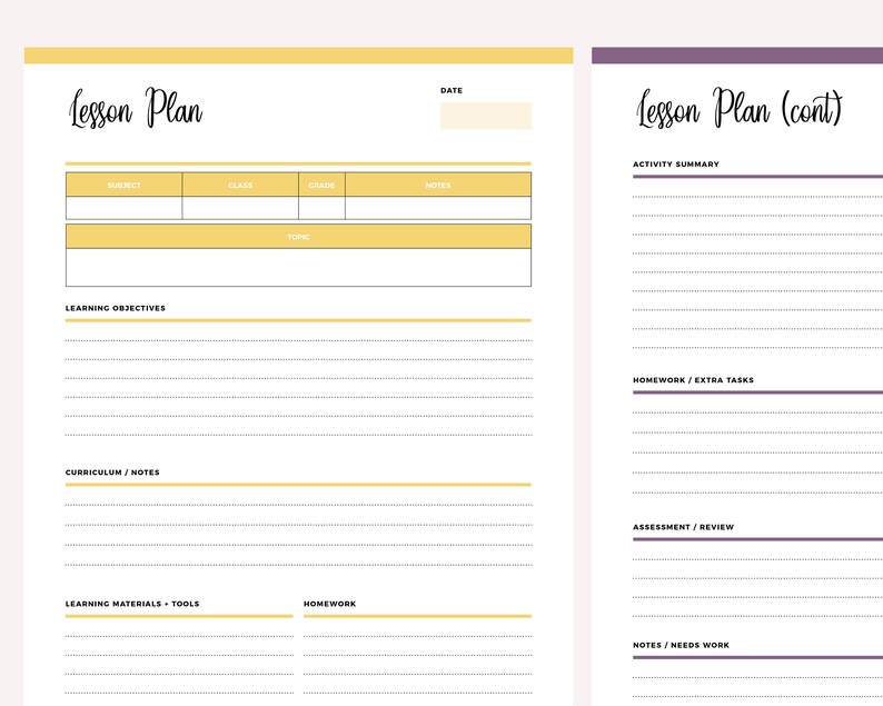 Printable Homeschool Lesson Planner Home School Lesson Plan - Etsy