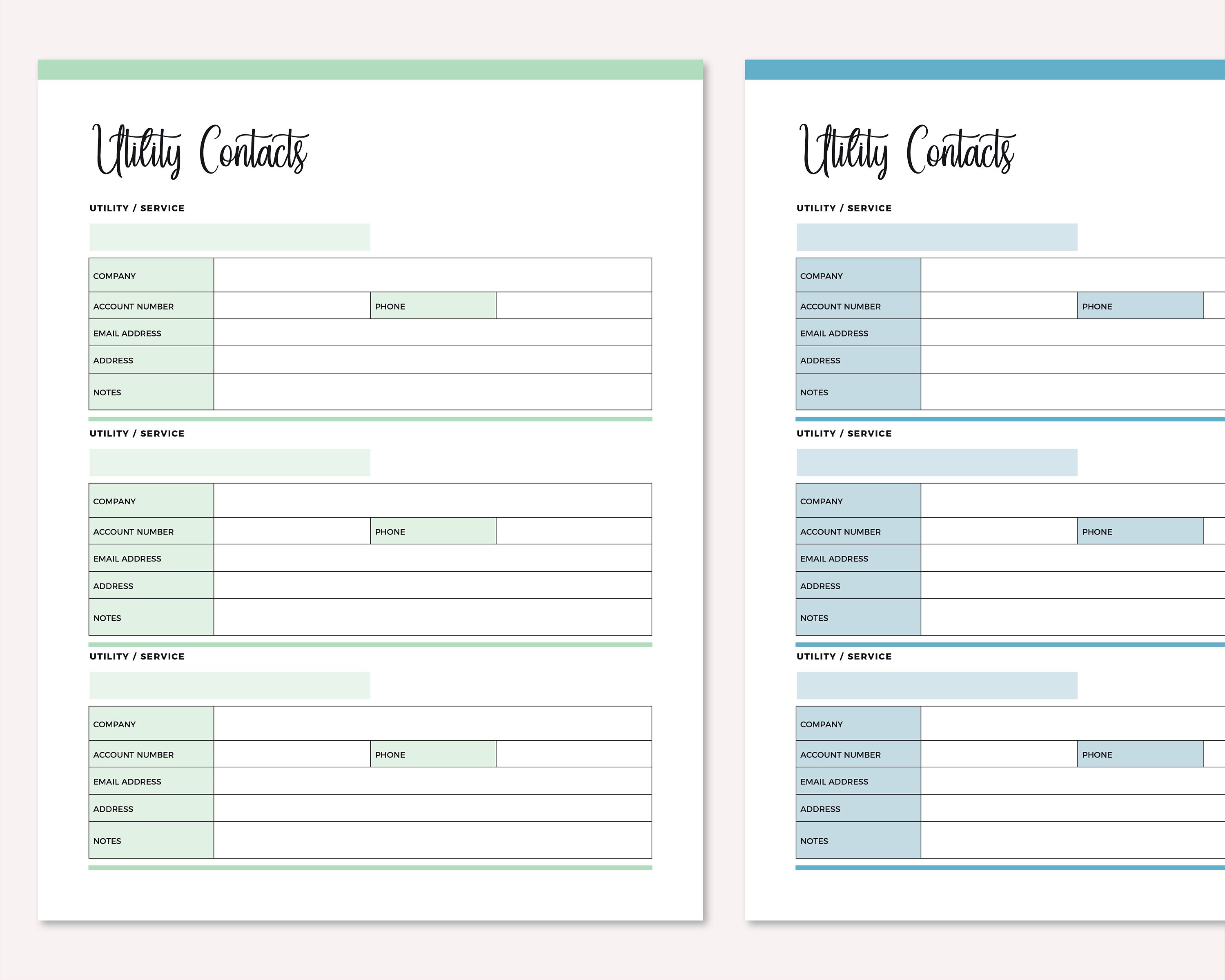 Printable Utility Contacts Tracker Utility Service Address - Etsy UK