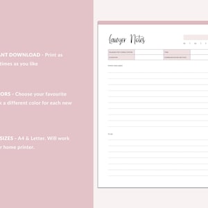 Printable Lawyer Notes, Print at Home Communication Sheet for Attorney ...