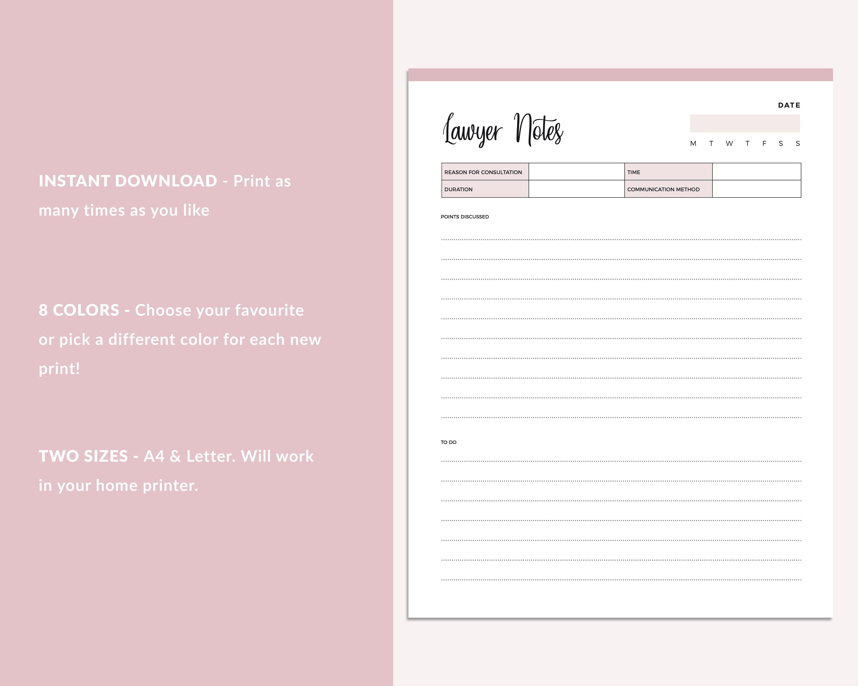 Printable Lawyer Notes Print at Home Communication Sheet for - Etsy