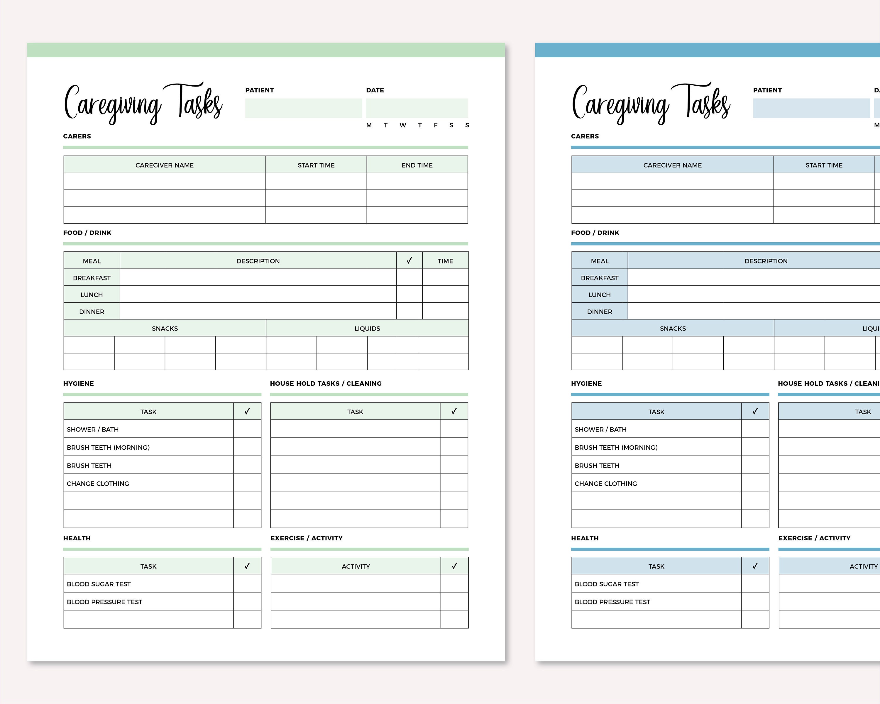 Caregiver Checklist Printable, Caregiver Daily Log, Caregiving ...