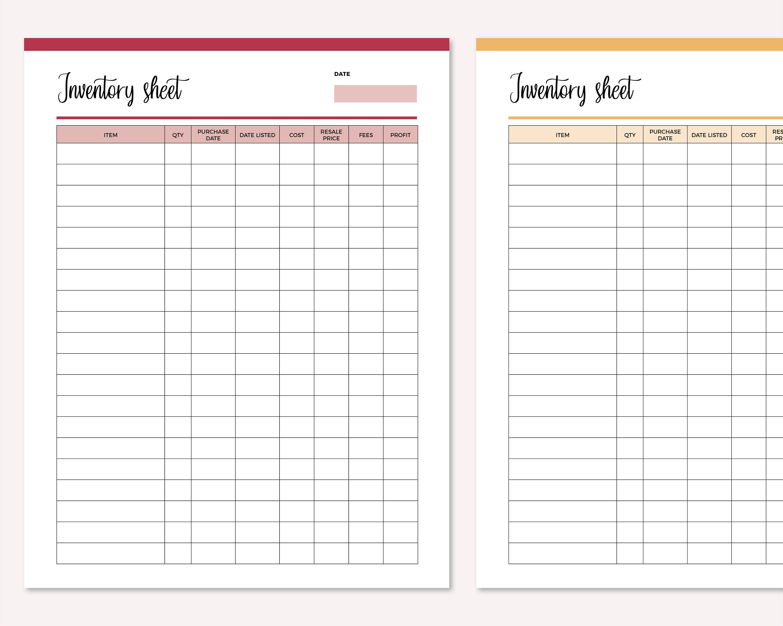 Reseller Inventory Sheet Printable Small Business Inventory - Etsy ...