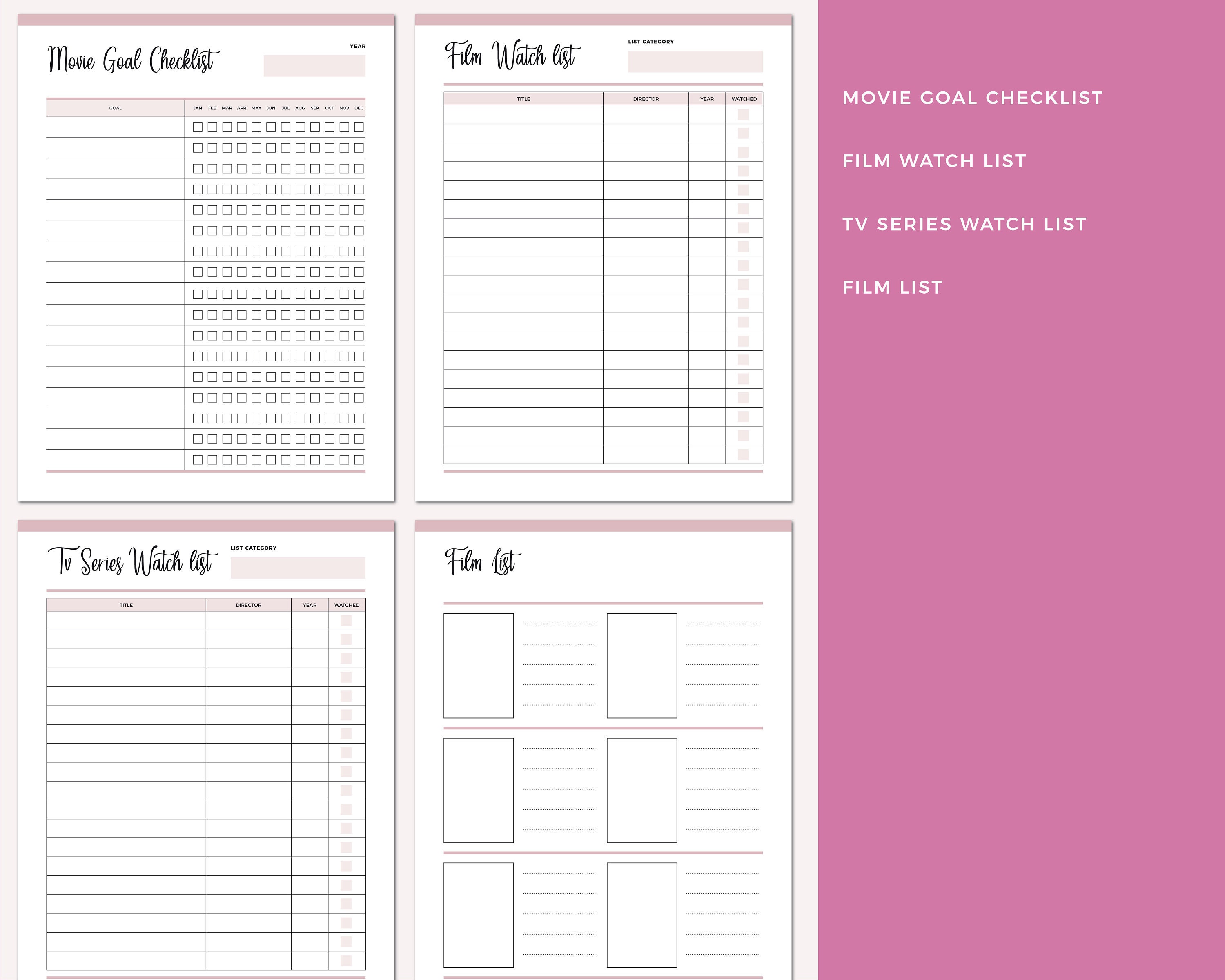 Movie Journal Printable Movie Tracker Film Journal TV - Etsy UK