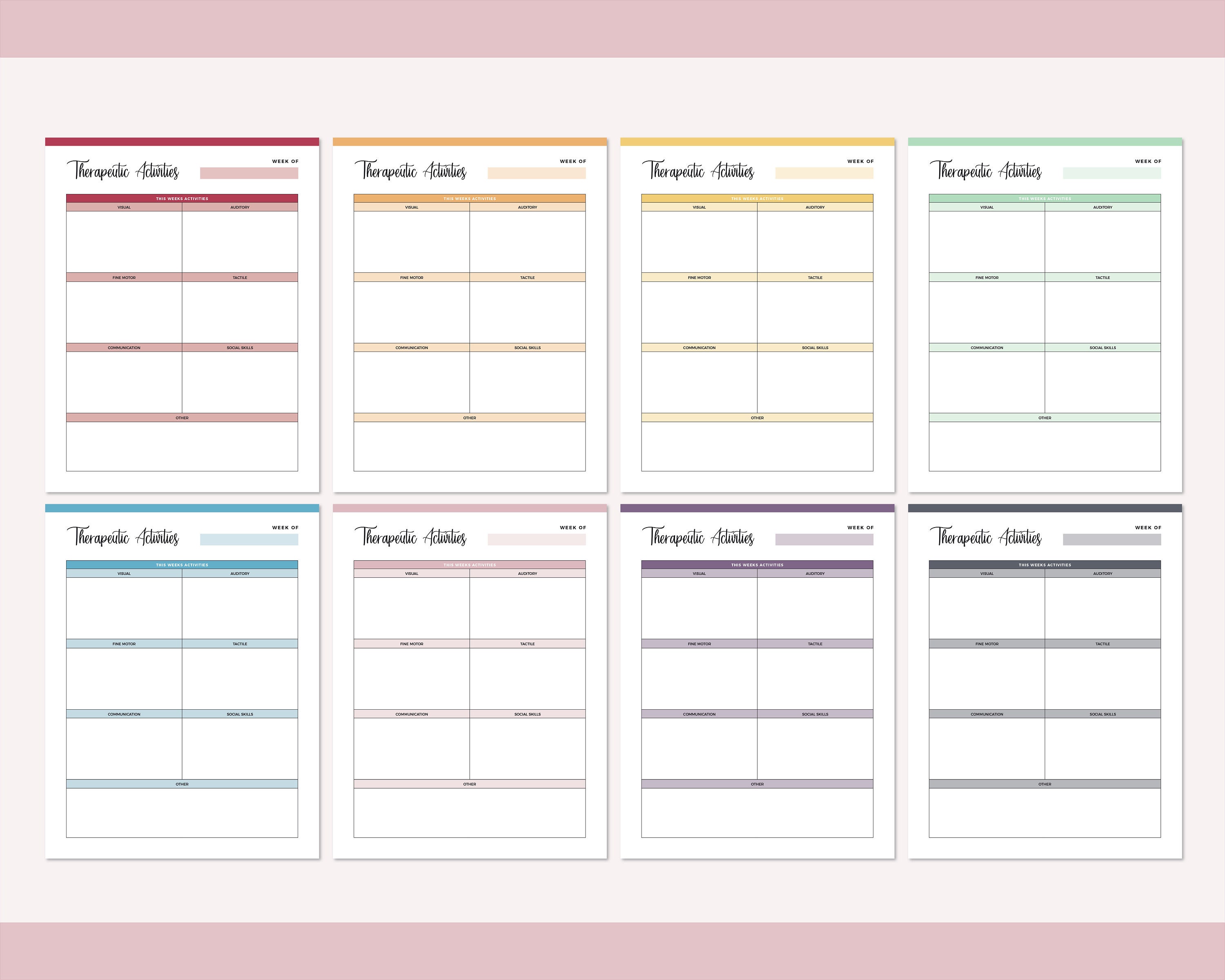 Printable Therapeutic Activities Record, Therapy for Autism, Autistic ...