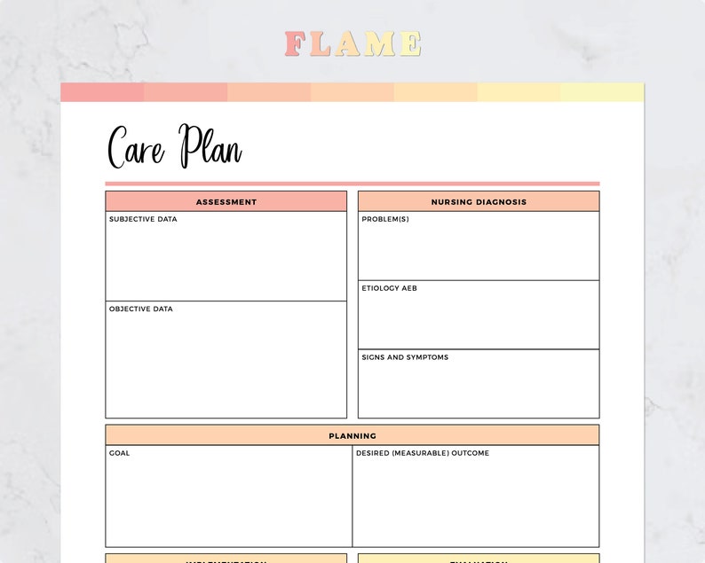 Printable Nursing Care Plan Template, Nursing Student Care Plan, Nurse ...