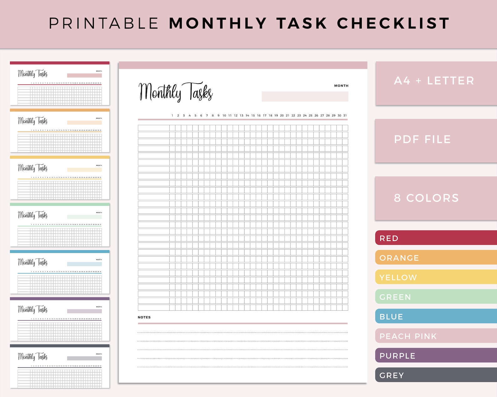 Printable Monthly Task Sheet, Task Checklist, to Do List, Business ...