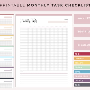 Printable Monthly Task Sheet, Task Checklist, to Do List, Business ...