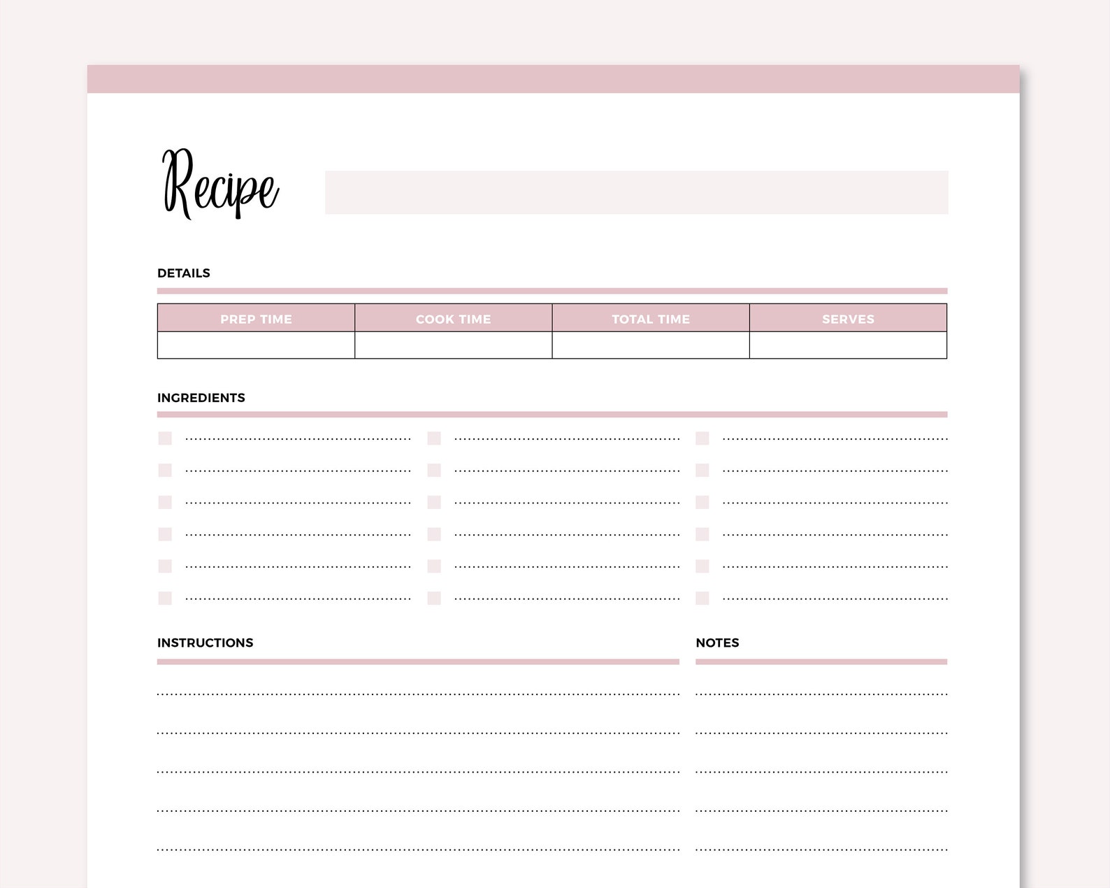Blank Recipe Template Printable Recipe Book Template Recipe - Etsy