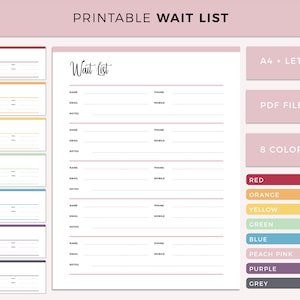 Printable Wait List, Business Contact List, MLM Waitlist, Client Wait ...