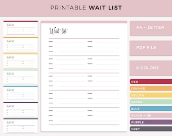 Wait List, Printable Business Contact List, MLM Waitlist, Client Wait ...
