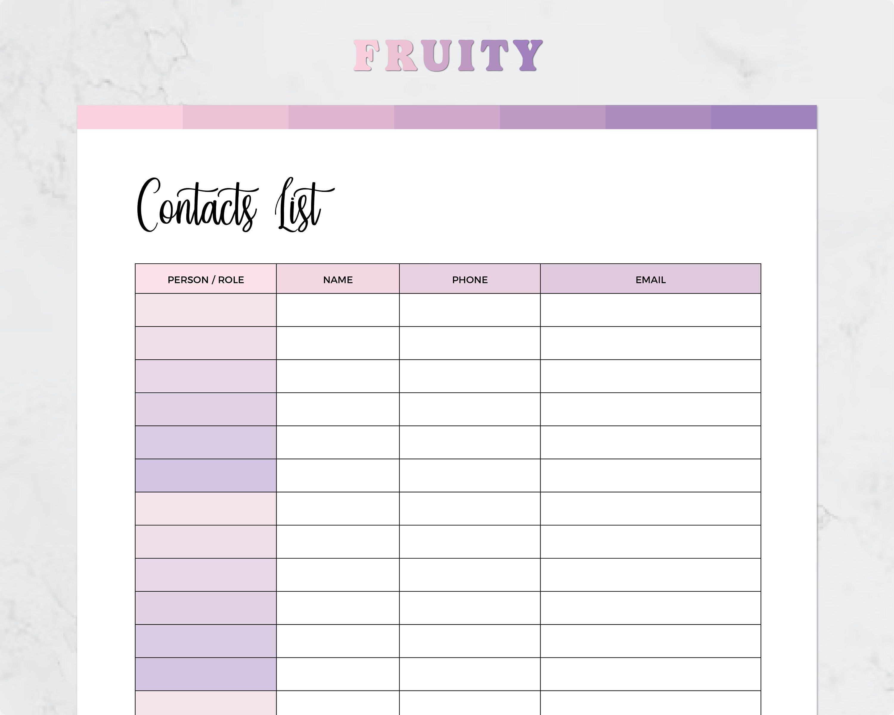 Printable Contact List Template, Rainbow Colors (PDF) - Etsy