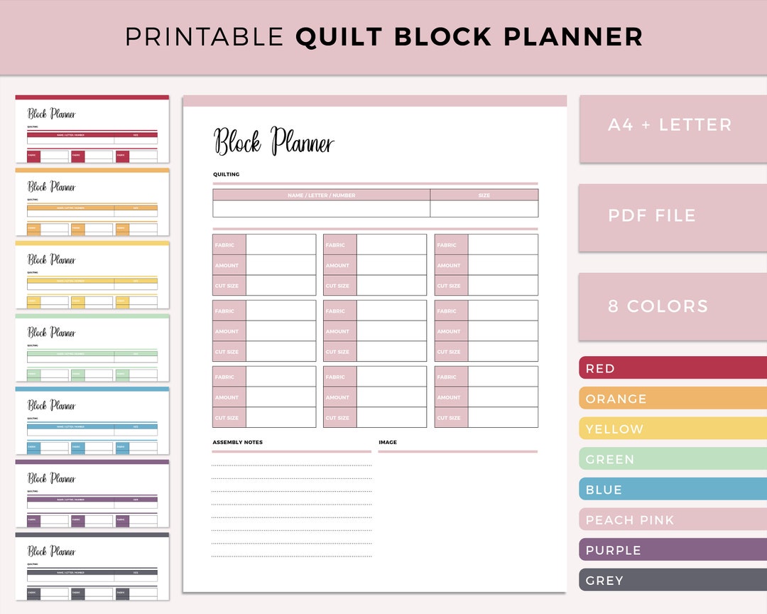 Printable Quilting Block Planner, Quilting Planner, Quilt Planner ...