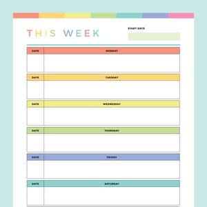 Printable Weekly Planner for Kids, Rainbow Planner for Children, Kids ...