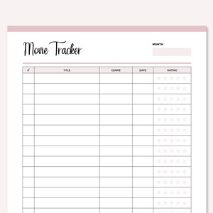 Printable Movie Tracker, Film Watch List | Instant Download Movie ...