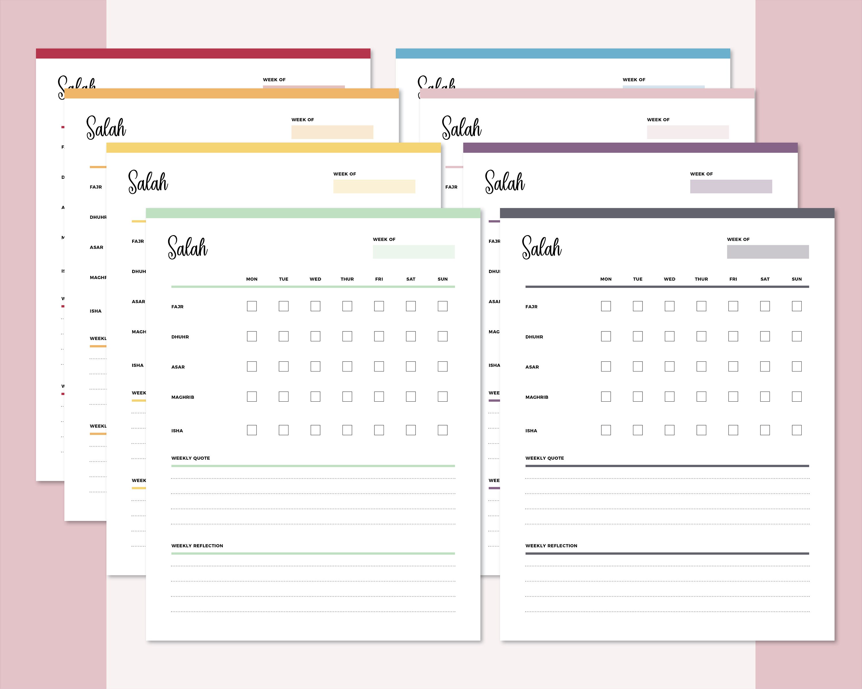 Printable Weekly Salah Tracker Daily Salah Log Islamic - Etsy