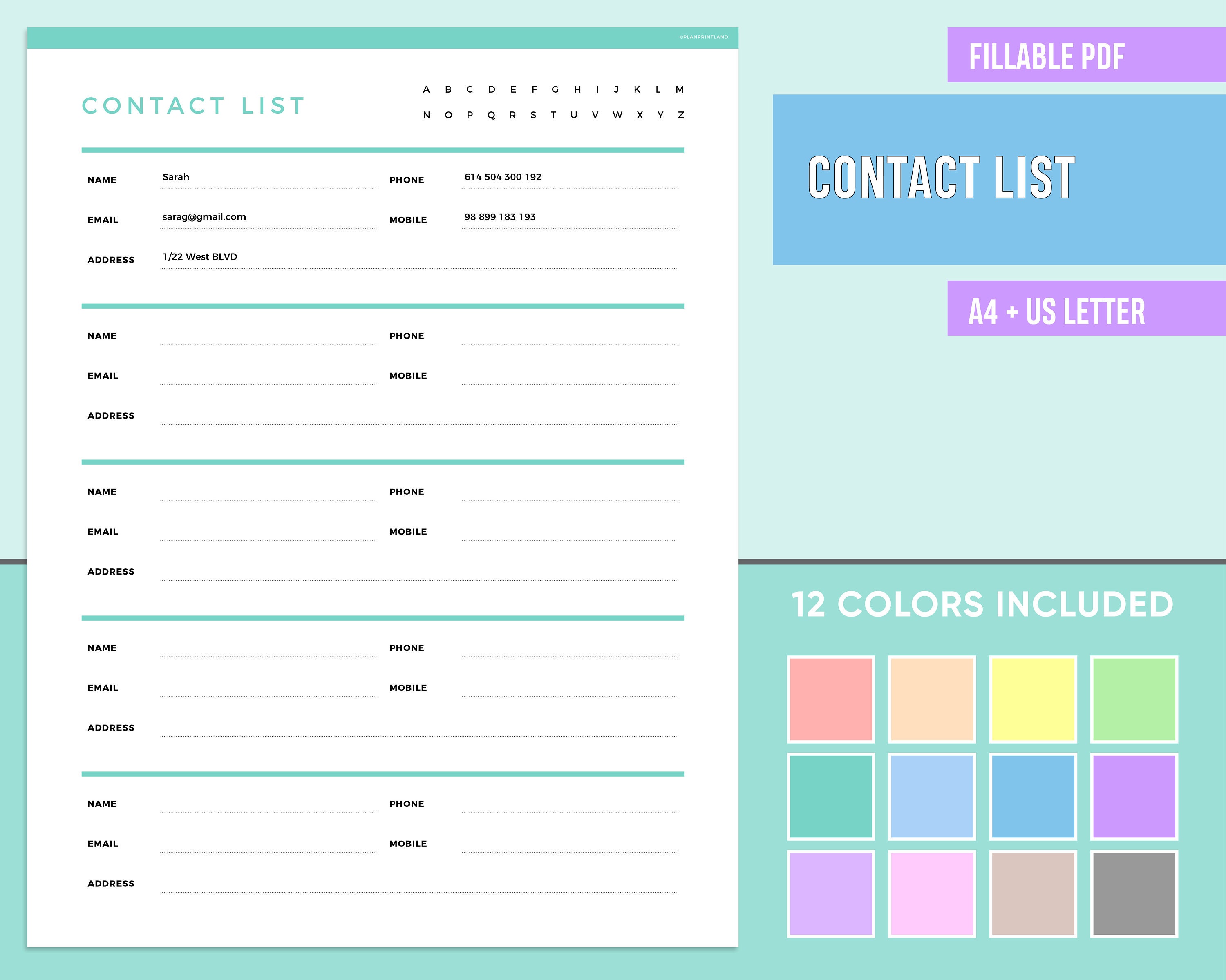 Editable Contact List Printable Fillable Address Book - Etsy.de