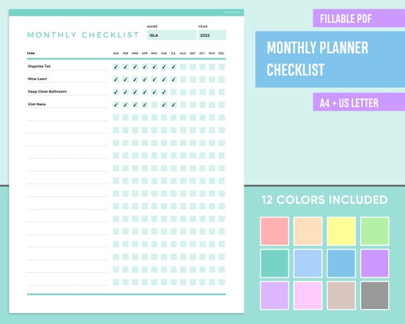 Editable Monthly Checklist Printable Month to Do List - Etsy