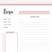 Printable Recipe Template Blank Recipe Page Cooking List - Etsy