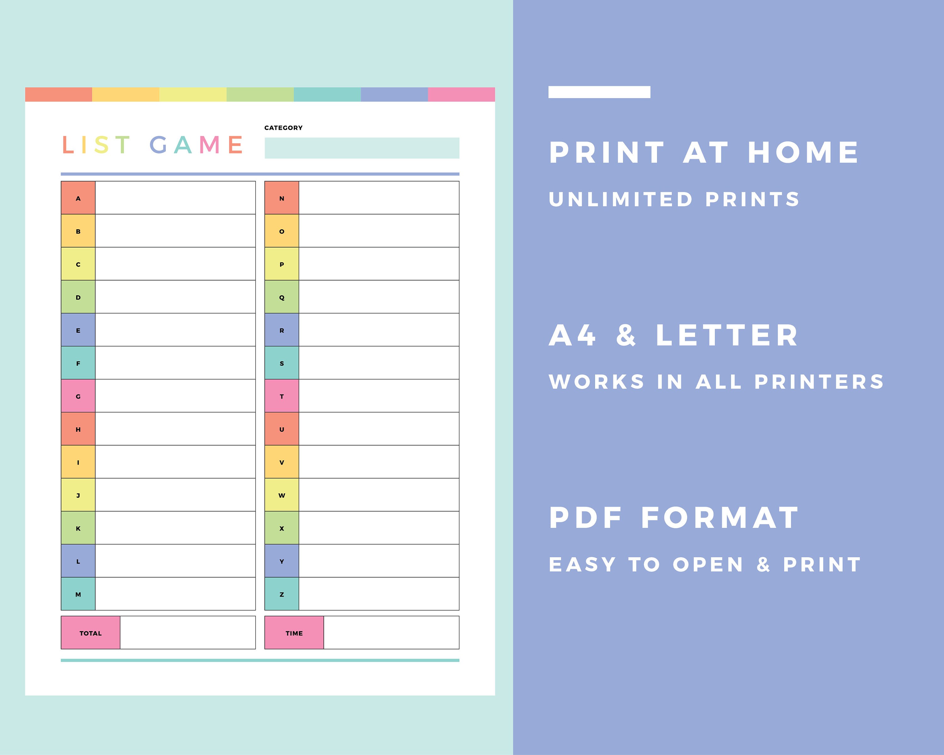 Printable Listing Game for Children Category Letter Lister | Etsy