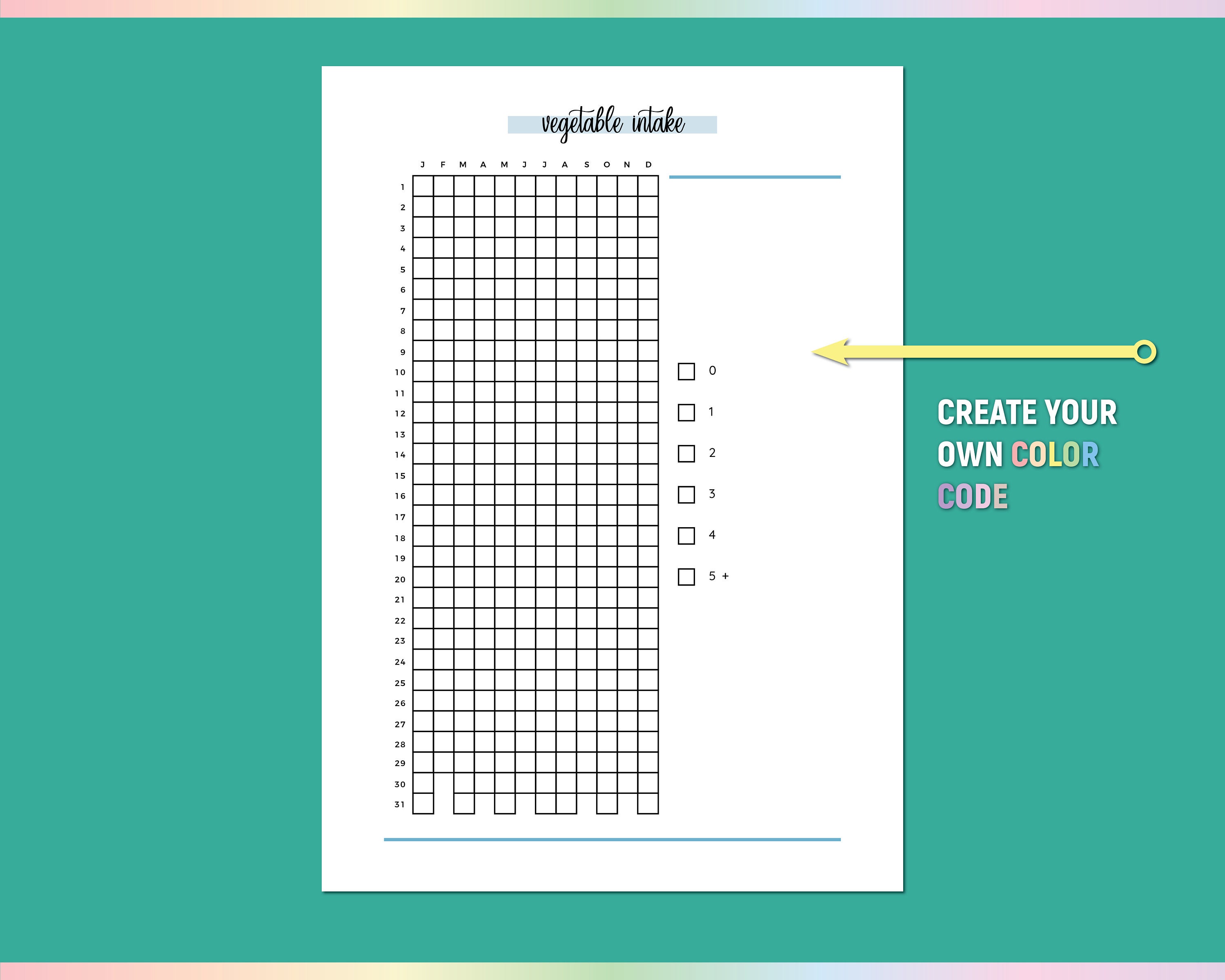 A5 Vegetable Eating Tracker, Printable Vegetable Consumption Journal ...