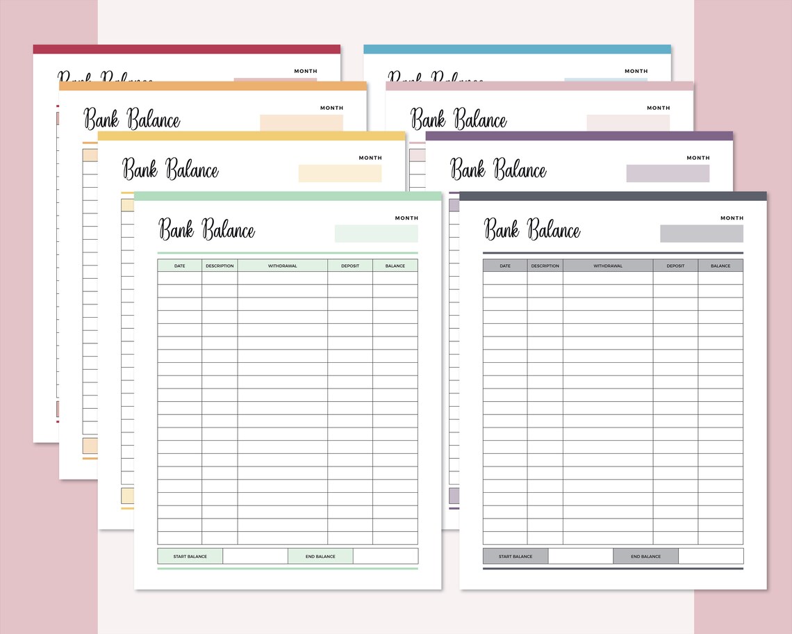 Printable Bank Balance Sheet Savings Tracker Banking Record - Etsy