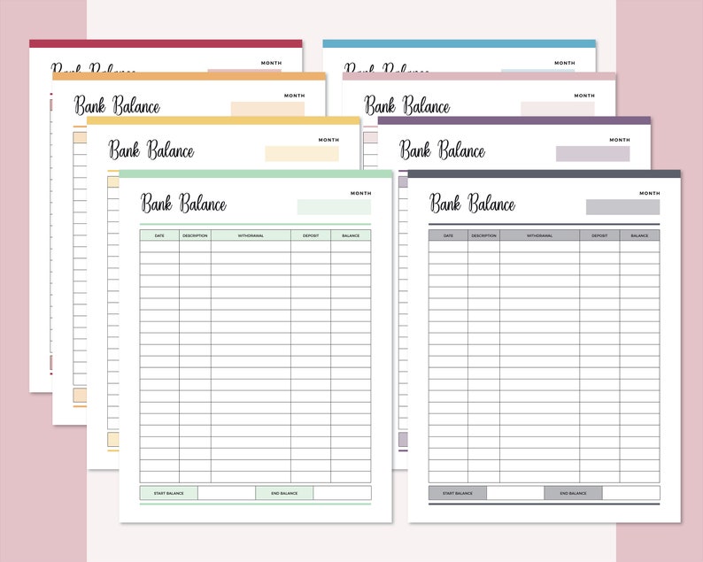 Printable Bank Balance Sheet Savings Tracker Banking Record - Etsy