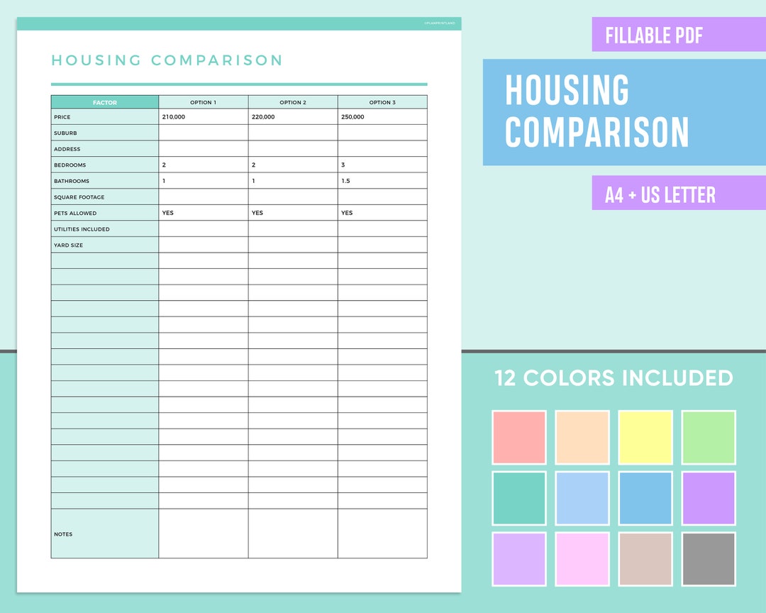 Editable House Comparison Printable, House Hunting Comparison Template ...