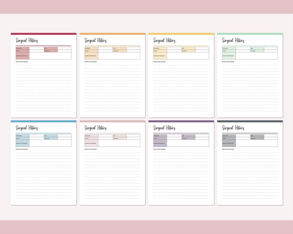 Printable Surgical History Tracker, Health History, Surgery Chart, Surgery Log, Health Tracker ...