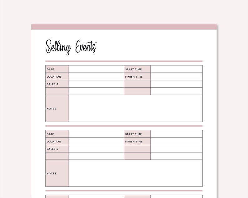 Printable Sales Events Template, Selling Log, Market Stall Sales ...