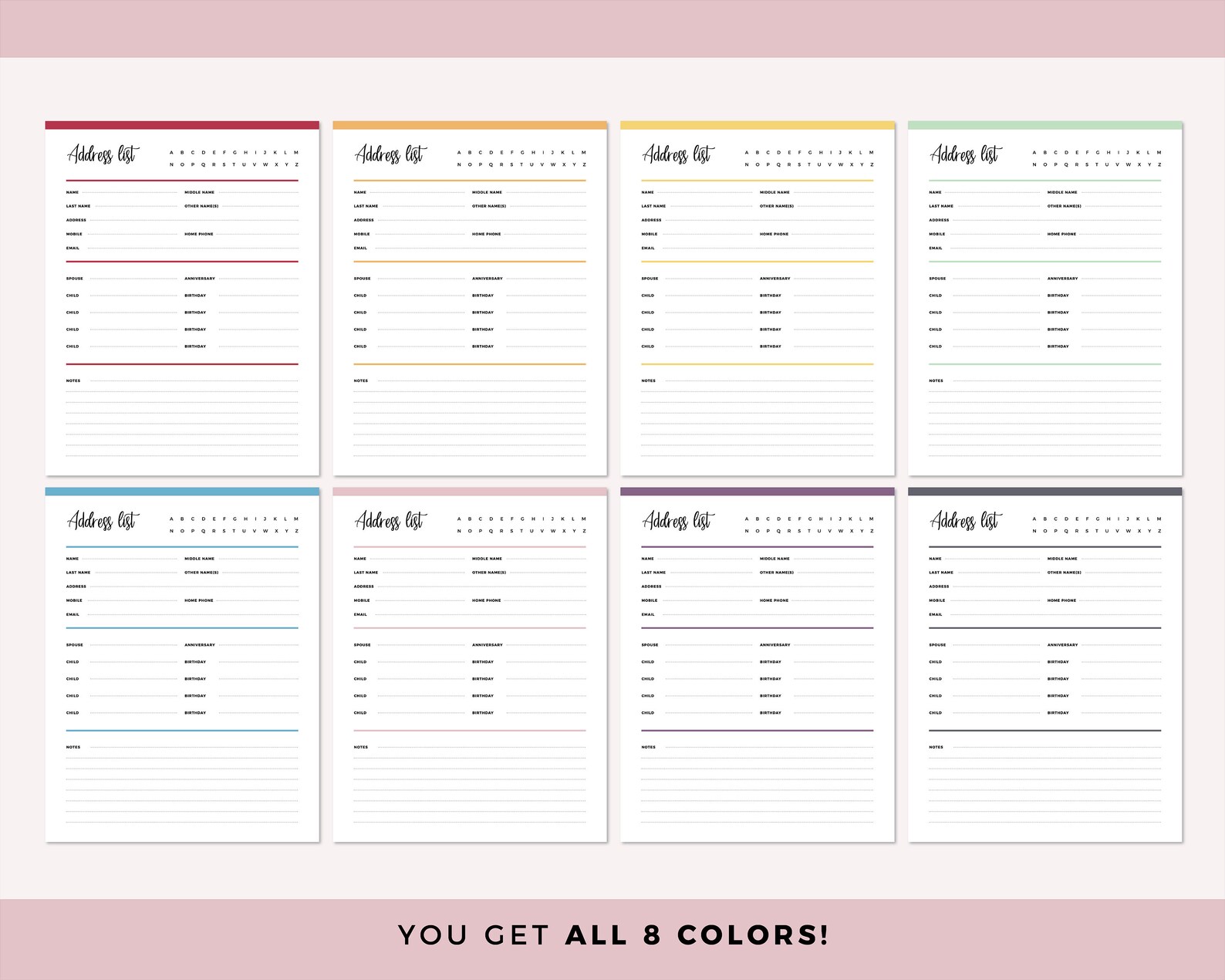 Printable Detailed Address Book, Address List, Contact List, Contact ...