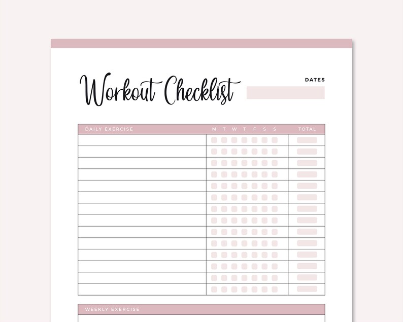 Printable Workout Checklist Exercise Tracker Printable Work - Etsy
