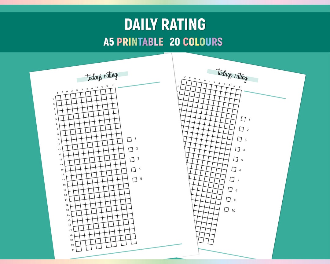 A5 Daly Rating Tracker, Printable Rate My Day Journal, Simple Todays ...