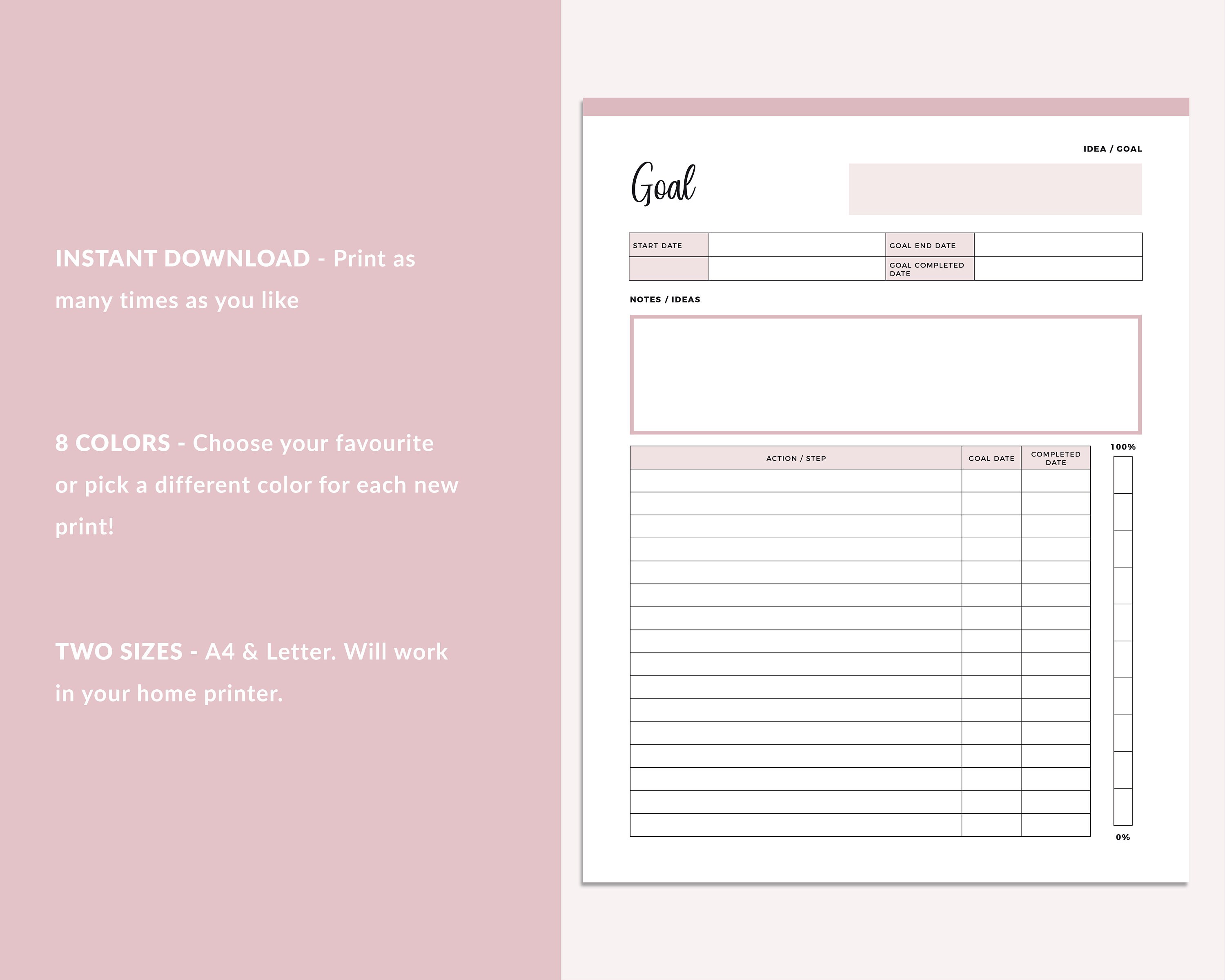 Goal Planner Printable Goal Setting Sheet Planner Insert - Etsy