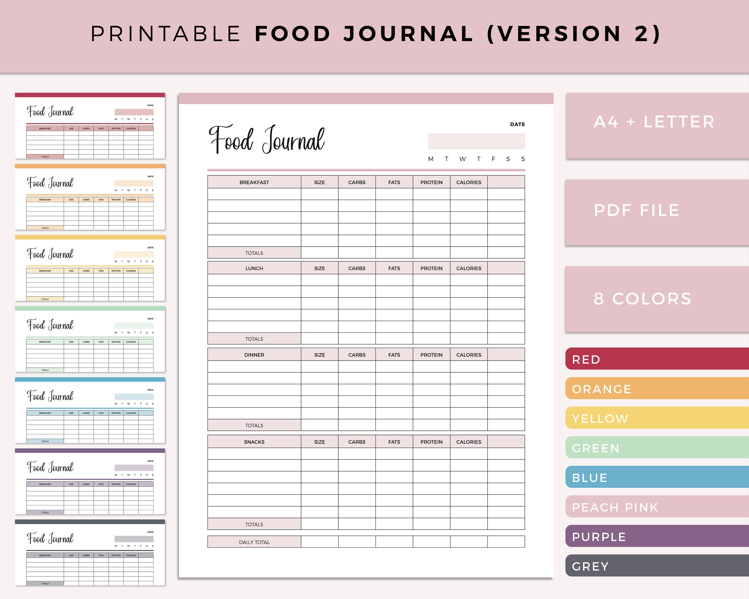 Food Journal Printable Meal Planner Calorie Counting Meal | Etsy