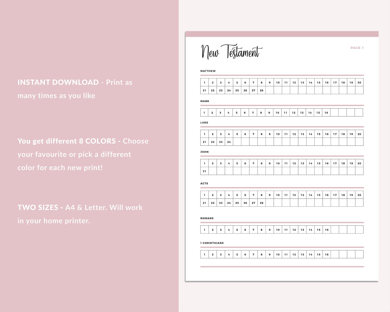 Bible Chapter Checklist Printable, Bible Journaling, Bible Tracker ...
