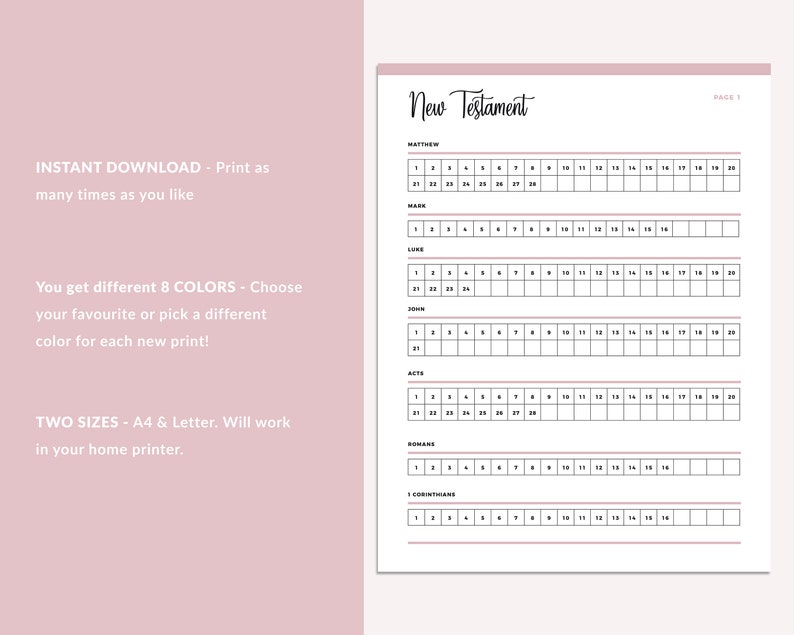 Bible Chapter Checklist Printable, Bible Journaling, Bible Tracker ...