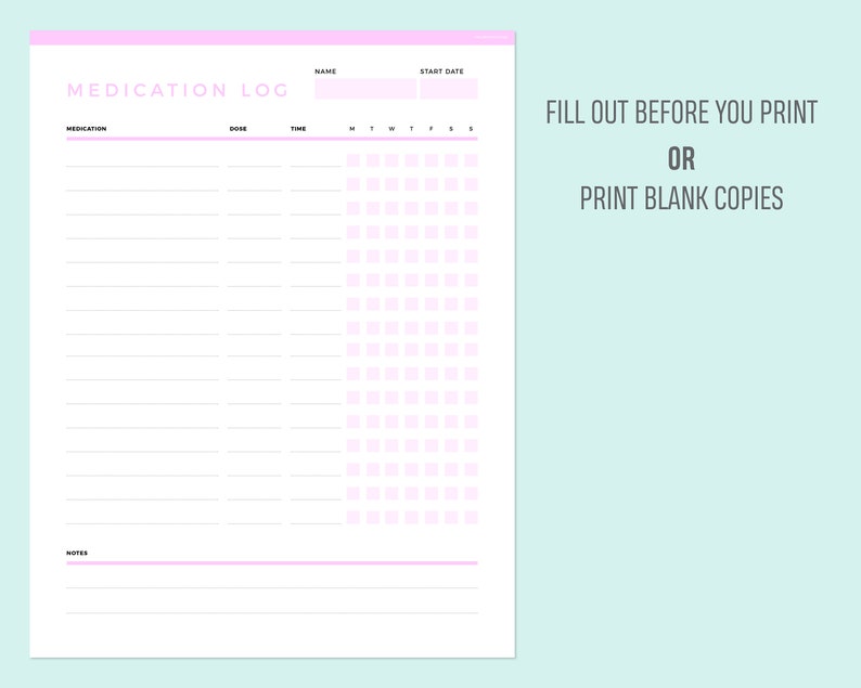 Editable Medication Tracker Printable, Fillable Medication Log ...
