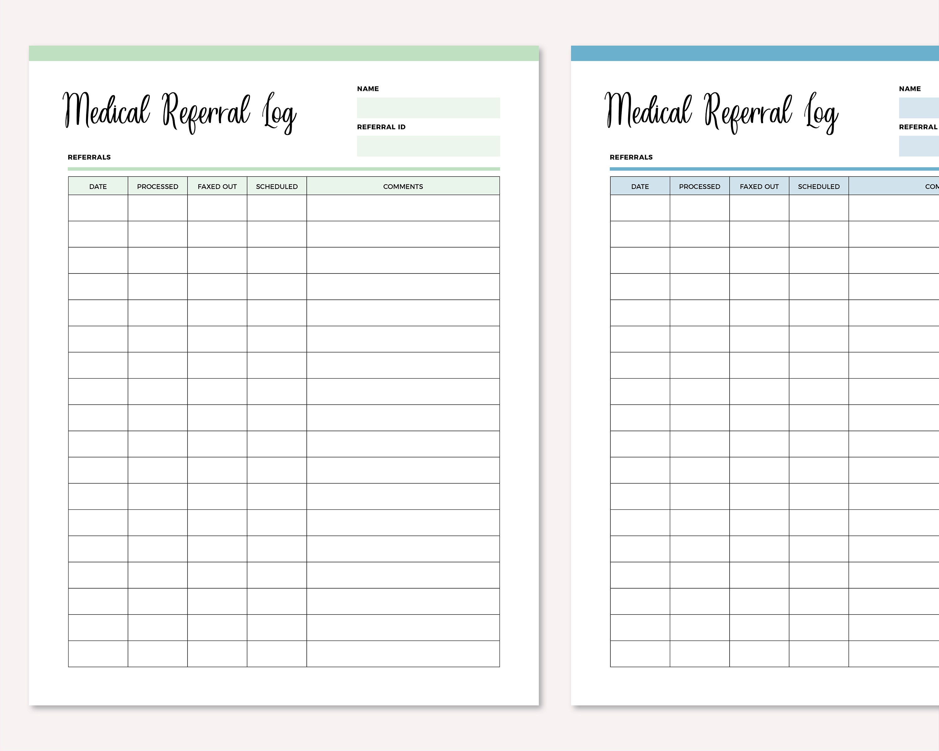 Medical Referral Log Printable, Referral Tracker for Referral ...