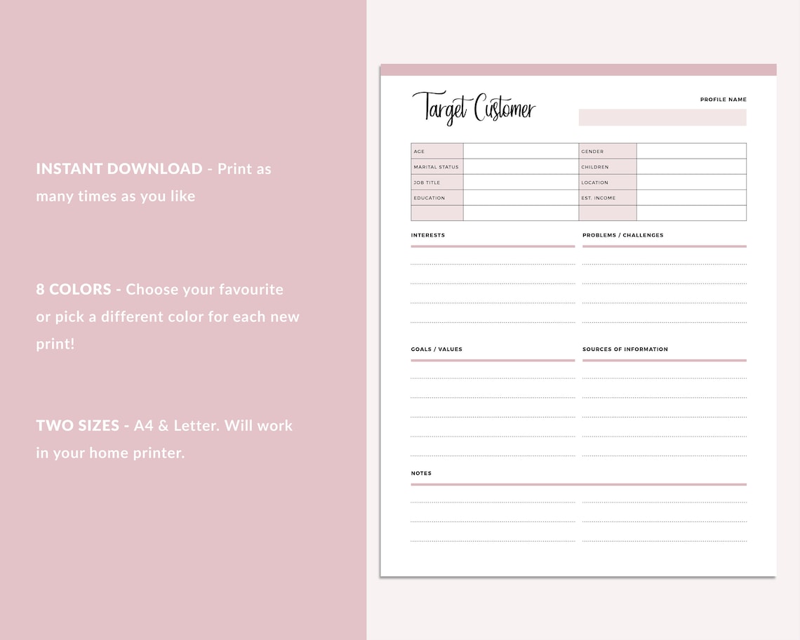 Printable Target Customer Profile, Client Sheet, Customer Tracking ...