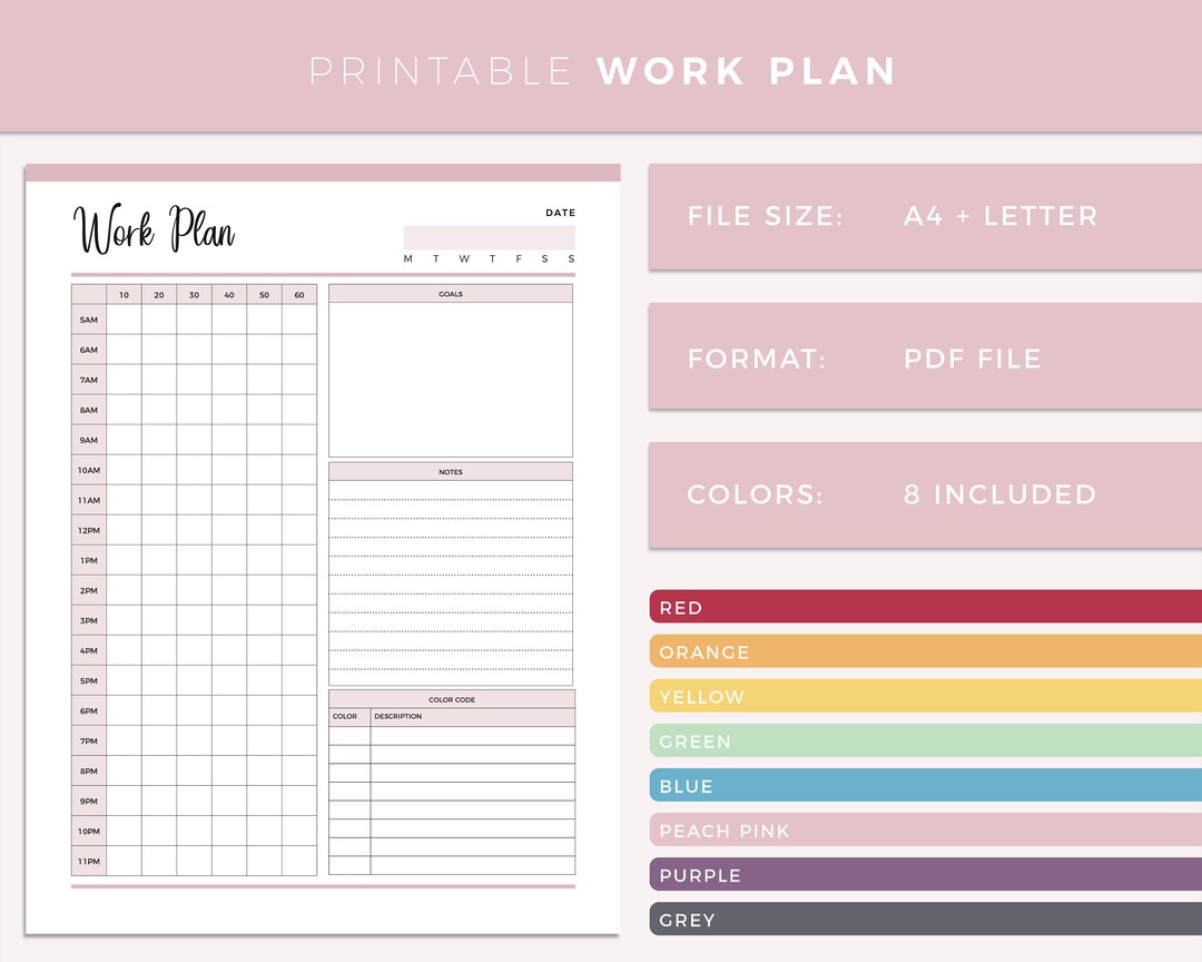 Printable 10 Minute Work Plan, Daily Planner, Print at Home Day to Day ...