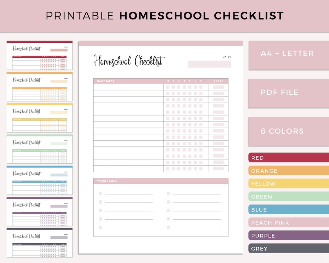 Homeschool Checklist Printable, Daily Checklist for Homeschool Teachers ...