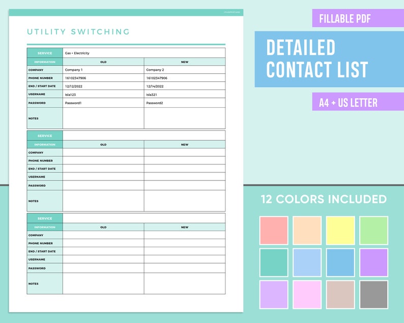 Editable Utility Switching Tracker Printable Moving House - Etsy