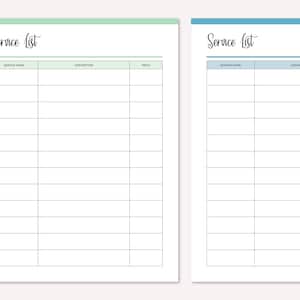 Printable Service Business List of Services, Small Business Planner ...