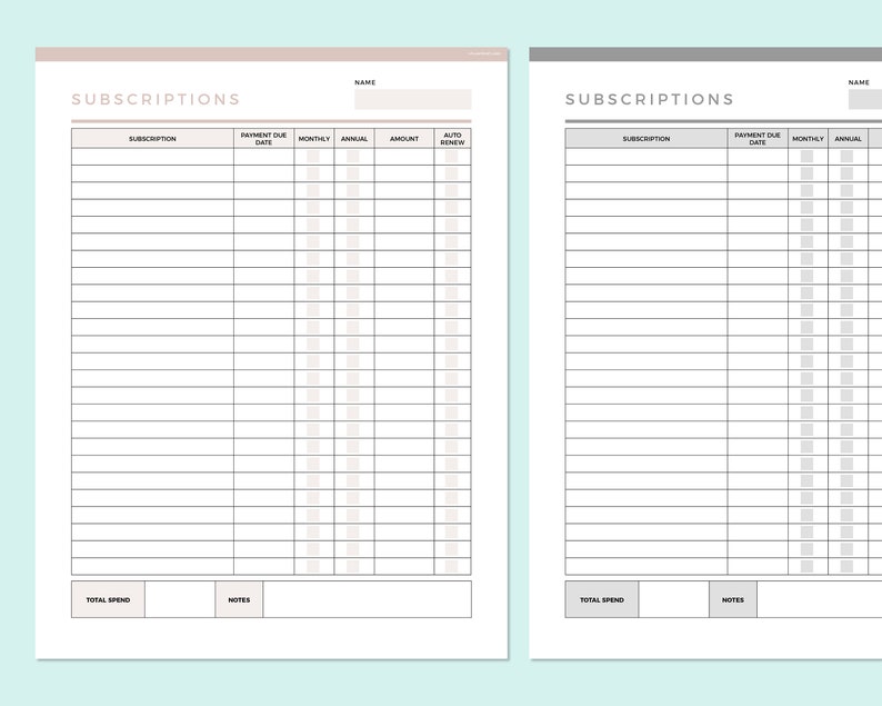 Editable Subscription Tracker Printable, Fillable Account Tracker ...