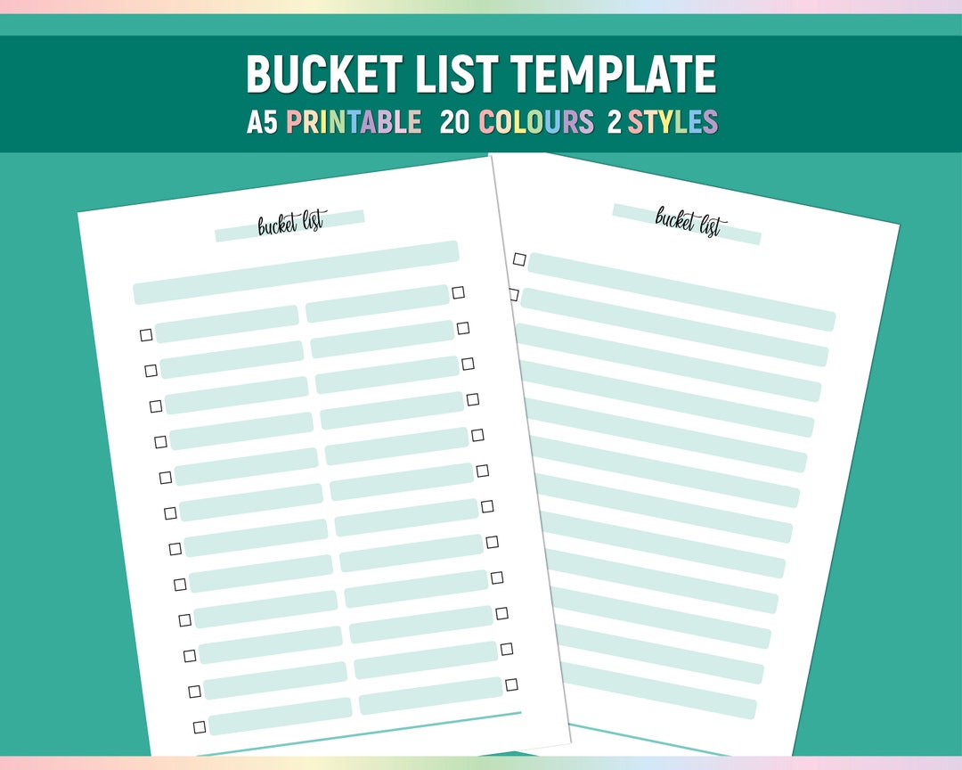 A5 Bucket List Template, Printable Adventure Checklist Tracker ...