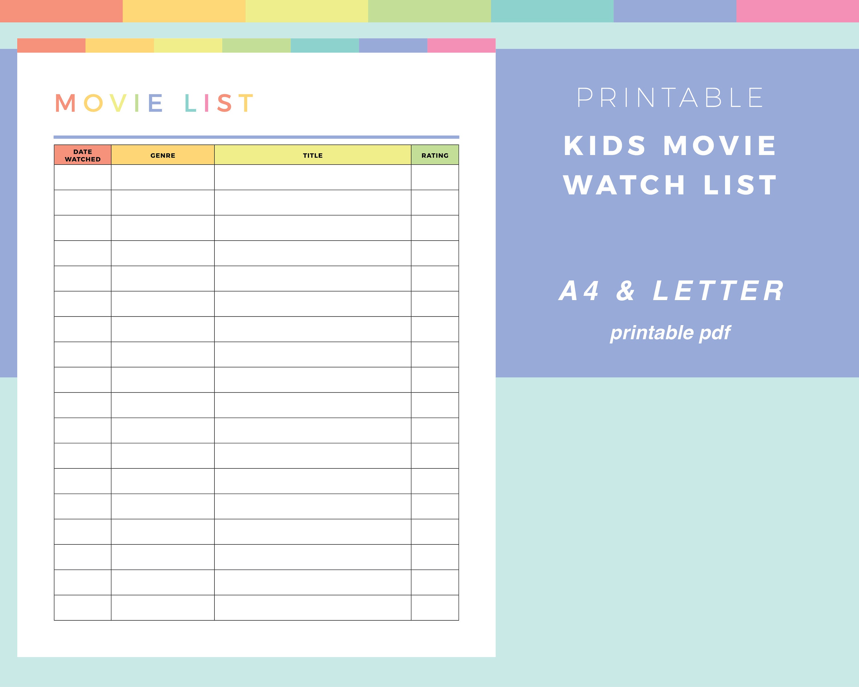 Printable Movie Watching List Film Watching Record for Kids - Etsy