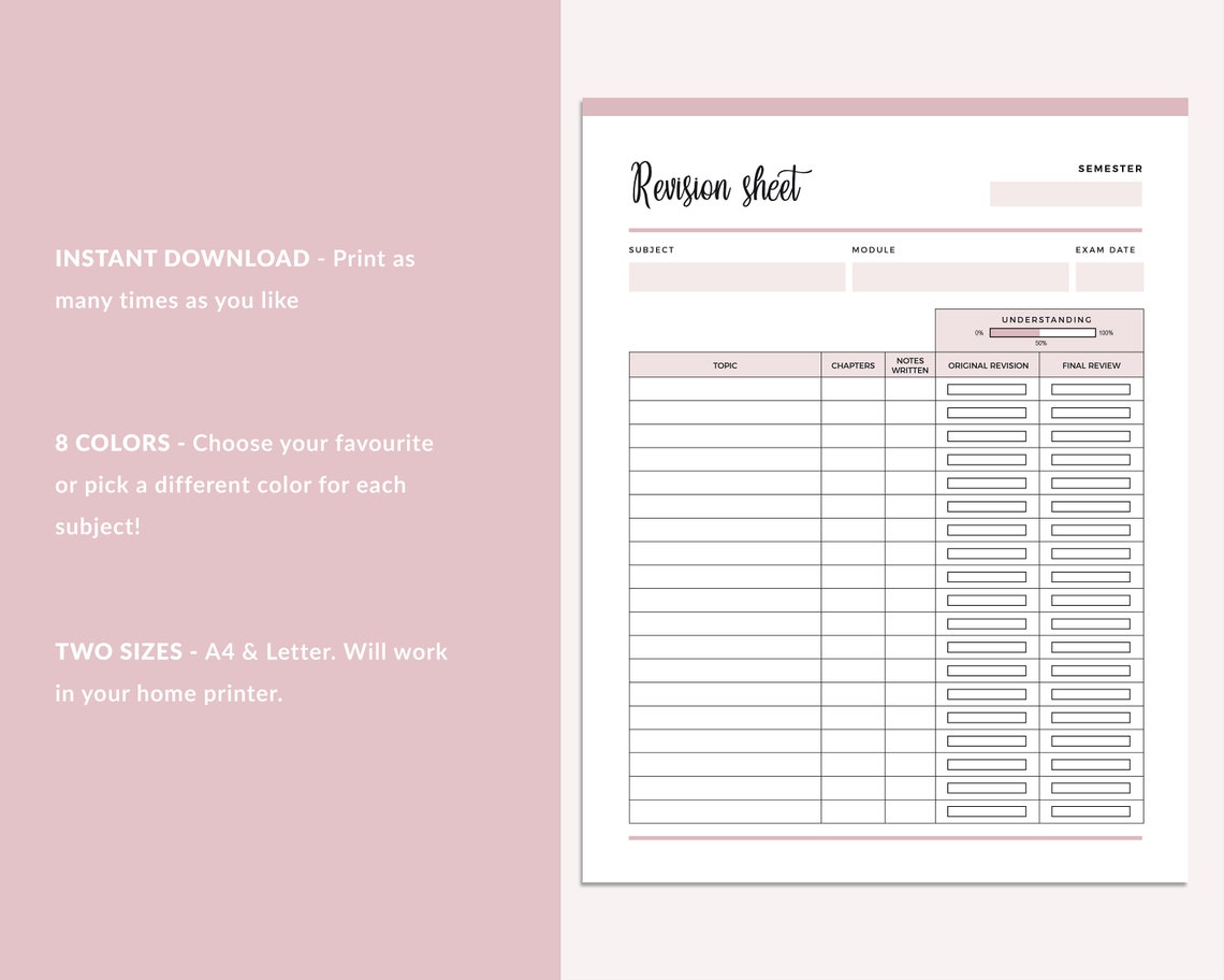 Printable Revision Checklist, Print at Home Study Sheet, School and ...