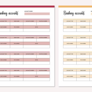 Bank Account Tracker Printable, Banking Account Information Sheet, Bank ...
