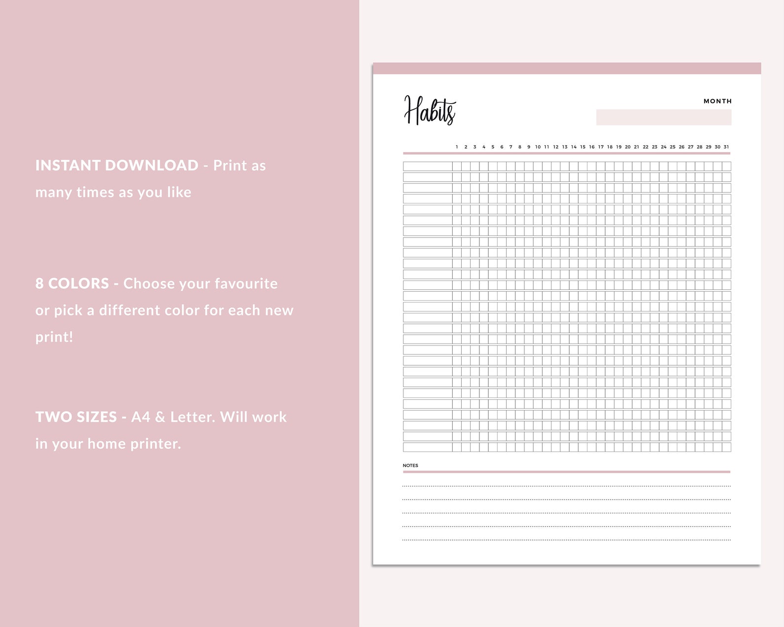 Printable Monthly habit tracker Print at home habbit tracking | Etsy