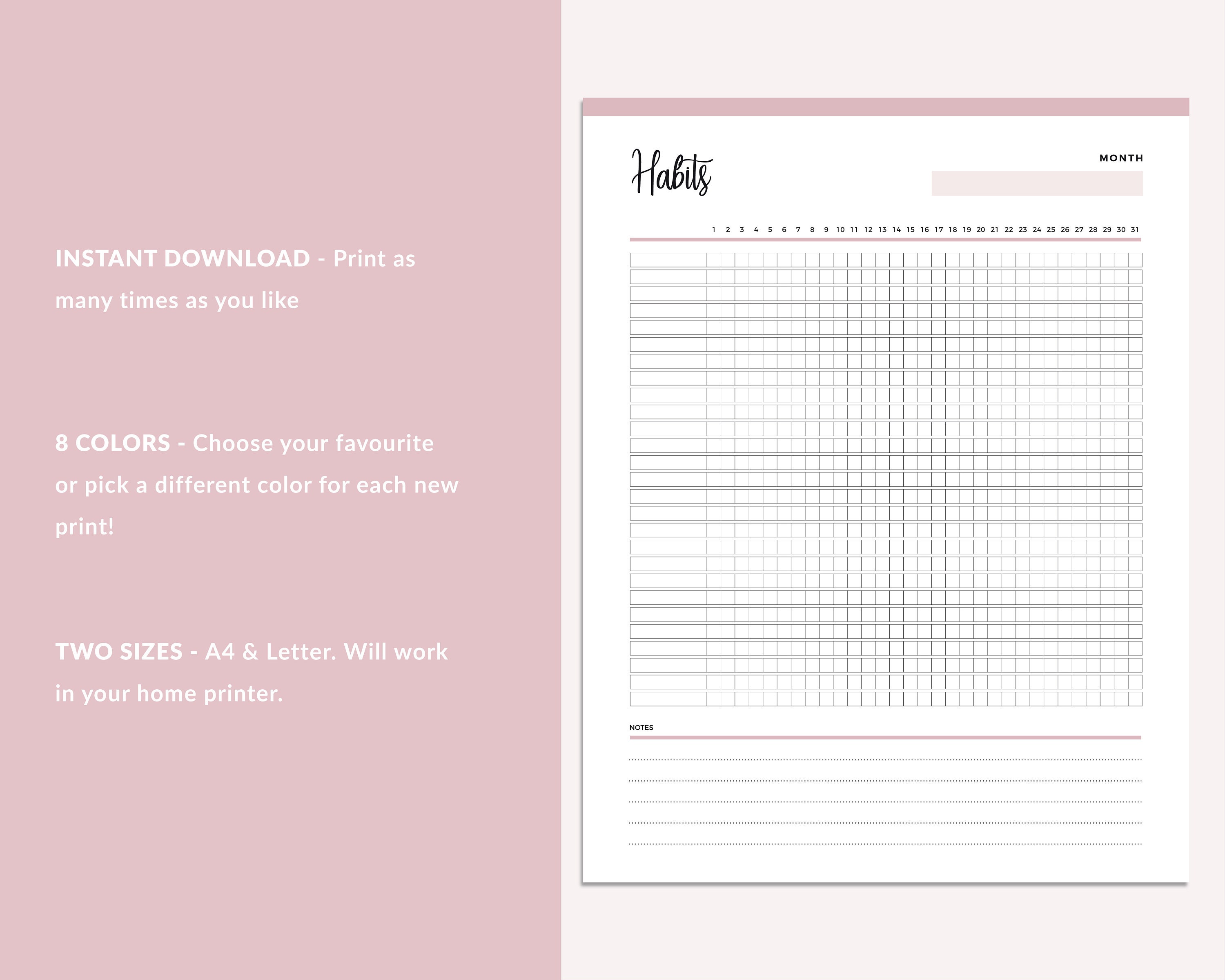 Printable Monthly Habit Tracker Print at Home Habbit Tracking - Etsy